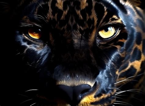 Premium Photo Black Panther With Golden Eyes Black And Gold Fur Dark