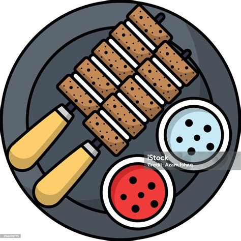 Yatik 벡터 컬러 아이콘 디자인 범 아시아 요리 기호 가장 인기있는 요리 기호 캐주얼 먹 스톡 일러스트레이션 현대 Doner 케밥 두 가지 유형 소스 개념 굽기에 대한