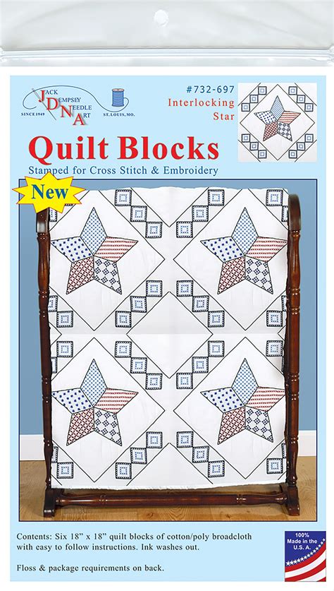 Jack Dempsey Stamped White Quilt Blocks 18x18 6pkg Interlocking Star