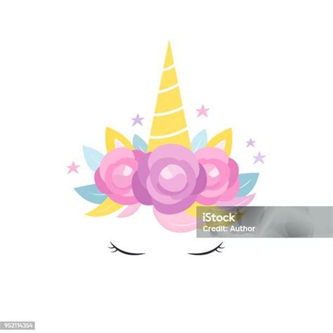 Tanduk Unicorn Dengan Bunga Dan Kartu Bulu Mata Undangan Atau Desain