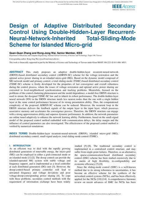 Pdf Design Of Adaptive Distributed Secondary Control Using Double
