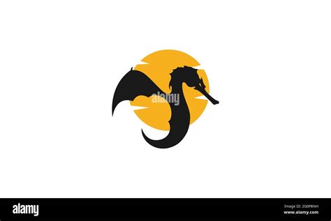 Silhouette Flying Dragon With Sunset Logo Symbol Vector Icon