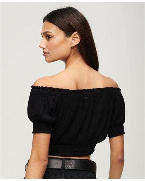 Superdry Smocked Short Sleeve Crop Top In Black Lyst