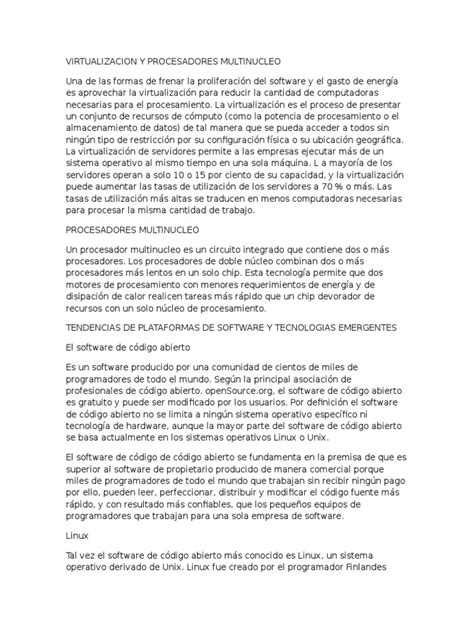 Virtualizacion Y Procesadores Multinucleo Pdf Virtualización Microprocesador