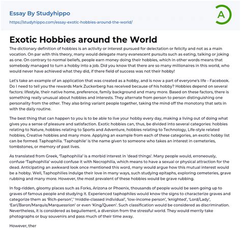Exotic Hobbies Around The World Essay Example StudyHippo Com