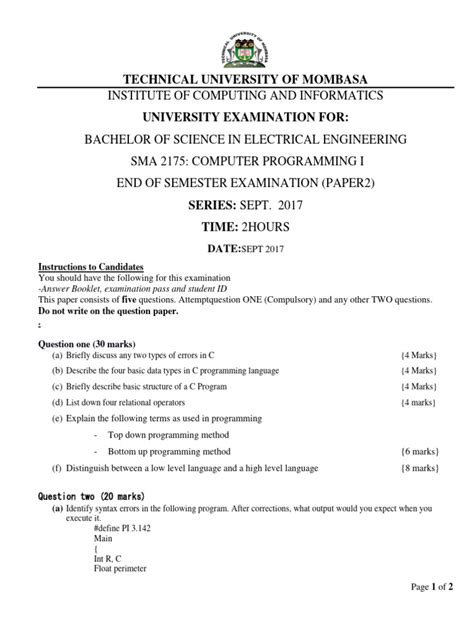 19 Sma 2175 Computer Programming 1 Exam Paper Ii1 Pdf Computer Programming Software