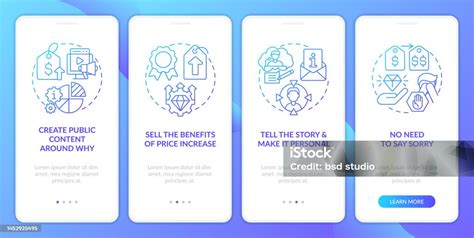 Raise Prices And Retain Customers Blue Gradient Onboarding Mobile App Screen Stock Illustration