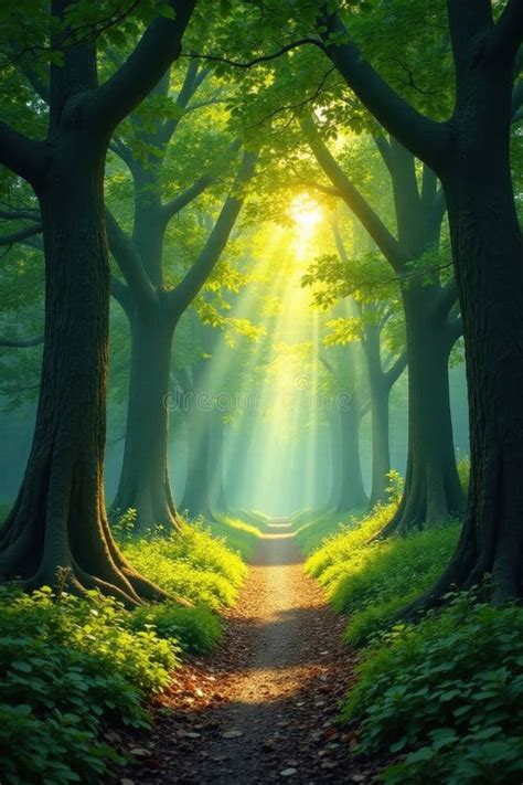 Sun Dappled Path Ancient Trees Mystical Forest Forest Path Walkway