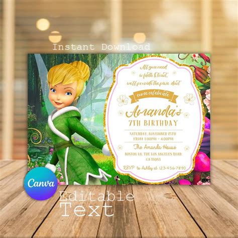 Tinkerbell Invitation Tinkerbell Birthday Invitation Tinkerbell Party