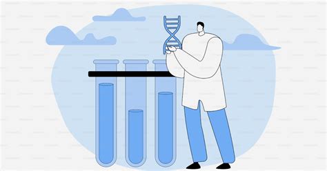 실험실에서 Dna와 유리 플라스크를 다루는 유전학자 의학 기술 유전자 검사 비커 실험실 연구 만화 벡터 일러스트레이션을 가진 의사 사진 Unsplash의 디네마 이미지