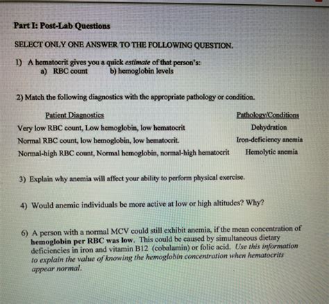 Solved Part I Post Lab Questions SELECT ONLY ONE ANSWER TO Chegg