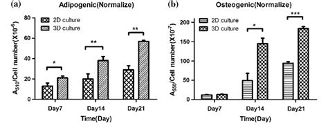 Quantification Of 2D 3D A Adipogenic B Osteogenic Differentiation