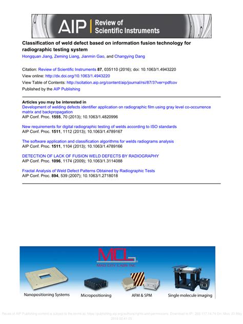 Pdf Classification Of Weld Defect Based On Information Fusion