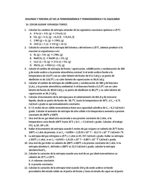 Problemas De La Segunda Y Tercera Ley De La Termodinamica Pdf