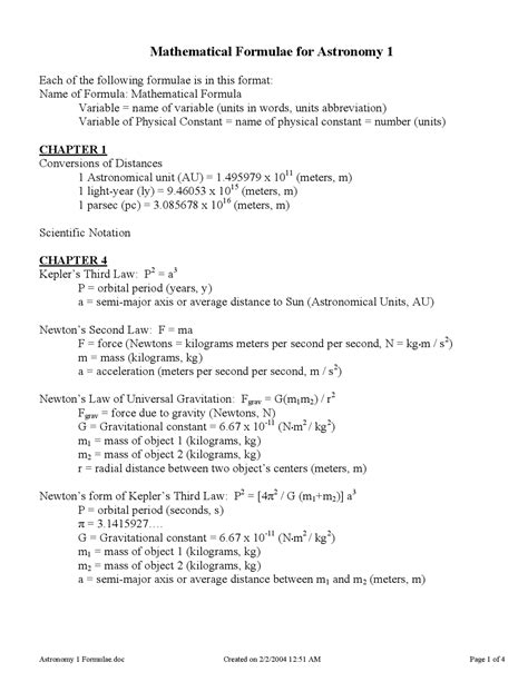 Mathematical Formulae For Astronomy I Lecture Notes Astr 1 Docsity