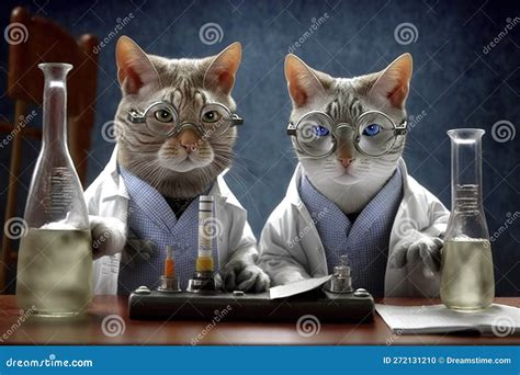 Cats Dressed As Crazy Scientists Experiment Created With Generative Ai Technology Stock