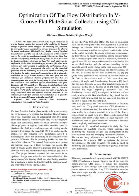 Pdf Optimization Of The Flow Distribution In V Groove Flat Plate Solar Collector Using Cfd