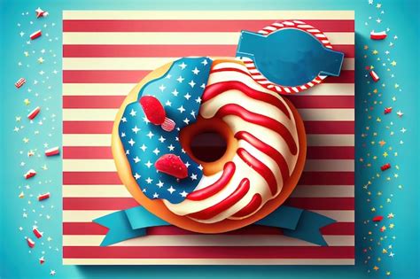 Premium Photo 4th Of July Greeting Card Template With Donuts In