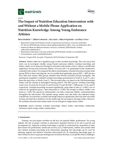Pdf The Impact Of Nutrition Education Intervention With And Without A Mobile Phone Application
