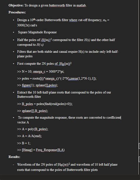 Objective To Design A Given Butterworth Filter In