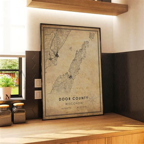 Door County Map Print Door County Map Wisconsin Map Art Door