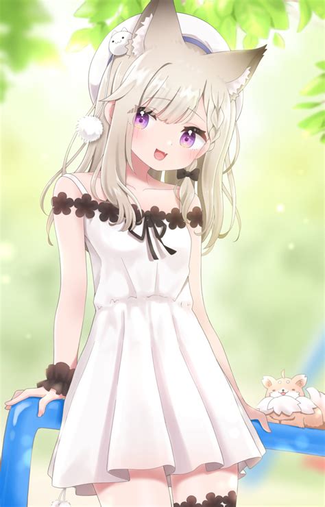 Safebooru 1girl D Animal Animal Ears Animare Braid Dress Fang Fox