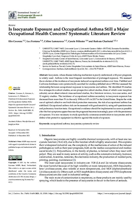 Pdf Is Isocyanate Exposure And Occupational Asthma Still A Major