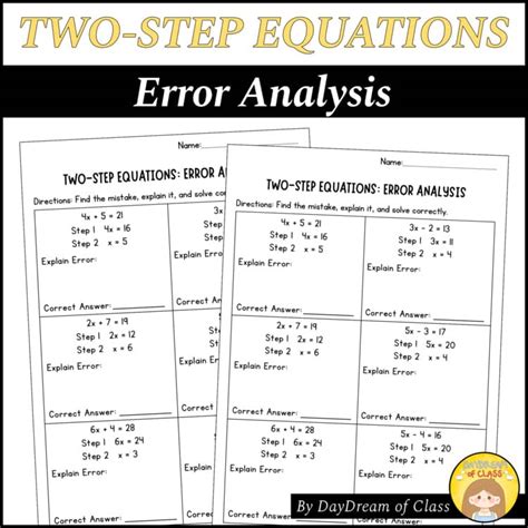 Solving Two Step Equations Error Analysis Worksheet By Daydream Of Class
