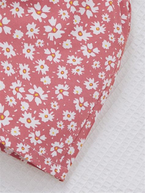 Shein Tween Girl One Shoulder Top And Ditsy Floral Print Shorts Shein Usa