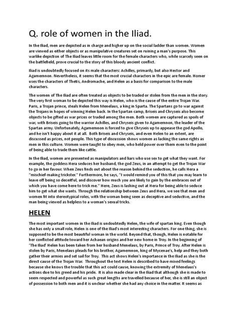 Assignment Role Of Women In The Iliad Pdf Iliad Achilles