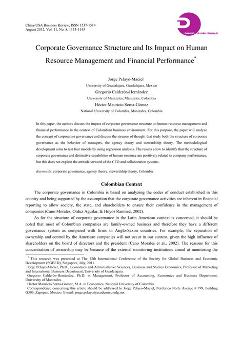 Pdf Corporate Governance Structure And The Impact On The Generation