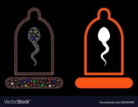 Bright Mesh 2d Sperm In Condom Icon With Flash Vector Image