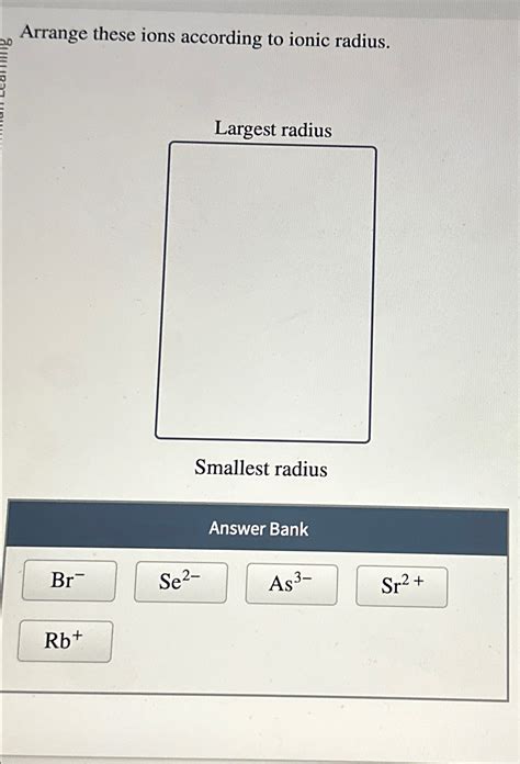 Solved Arrange These Ions According To Ionic Radiussmallest