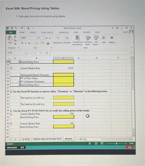 Solved Excel SIM Bond Pricing Using Tables Calculate The Chegg