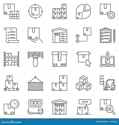 Inventory And Storage Outline Icons Set Warehouse And Boxes Linear