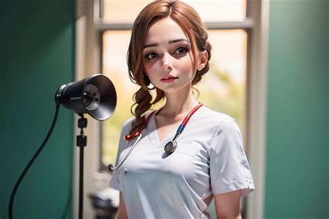 Premium Ai Image A Woman In A White Uniform Stands In Front Of A