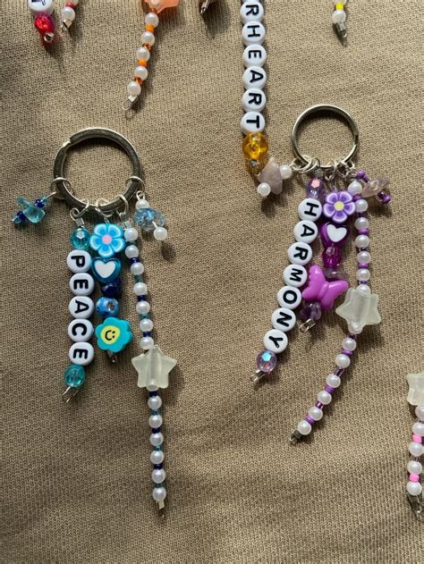 Personalized Keychain Beaded Keychain Colorful Cute Etsy In