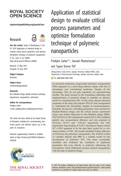 Pdf Application Of Statistical Design To Evaluate Critical Process Parameters And Optimize