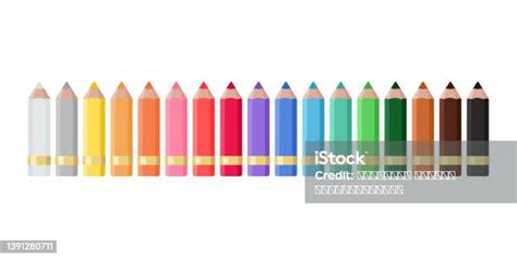 평평하고 유치한 스타일로 그려진 다양한 색상의 색연필 0명에 대한 스톡 벡터 아트 및 기타 이미지 0명 가득 찬 개체