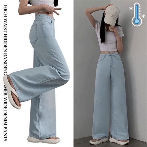S~xxl기장선택 5도 쿨링원단 톨리 하이웨스트 히든밴딩 썸머 와이드 데님 팬츠 3color 3일만할인 에이블리