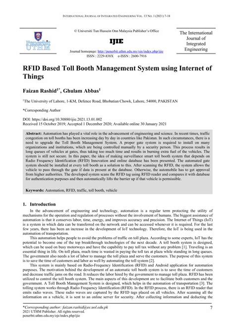 PDF RFID Based Toll Booth Management System Using Internet Of DOKUMEN TIPS