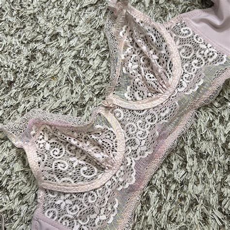 34 C Light Pink Bra With Lace Detailing And Bow On Depop