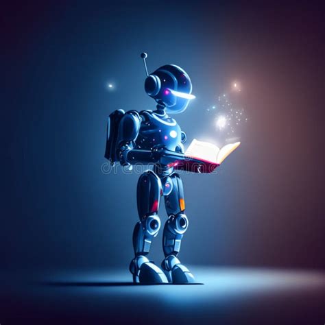 Robot Reading A Book In Library Vector Illustration In Flat Style AI Generated Stock