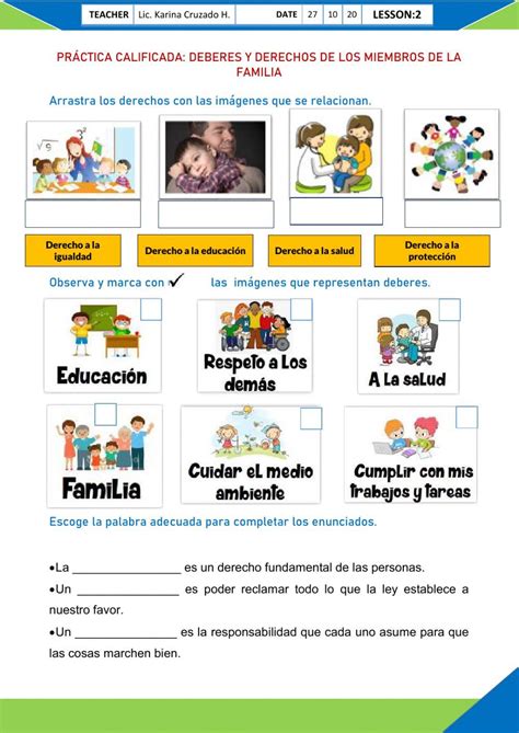Derechos Y Deberes De Los Miembros De La Familia Worksheet Derecho A