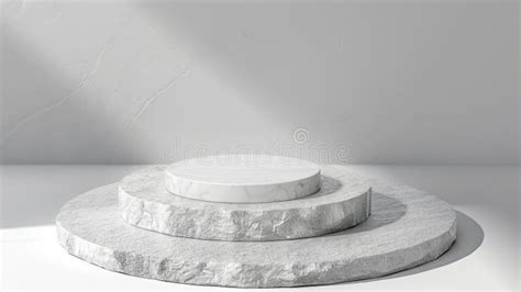 A Strong White Stone Display Pedestal Features Three Circular Plates