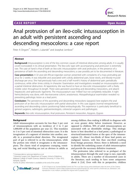 PDF Anal Protrusion Of An Ileo Colic Intussusception In An Adult With Persistent Ascending And
