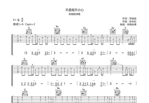不是我不小心吉他谱 张镐哲 G调弹唱52 专辑版 吉他世界