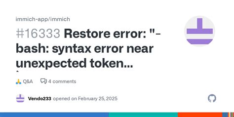 Restore Error Bash Syntax Error Near Unexpected Token `newline