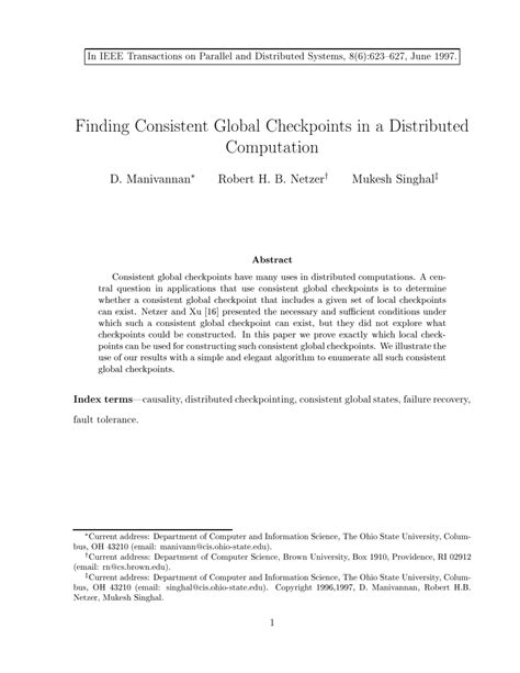pdf finding consistent global checkpoints in a distributed computation