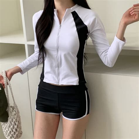 [당일출고 상하의set] 서퍼 배색 집업 나그랑 반크롭 슬림핏 래쉬가드 수영복